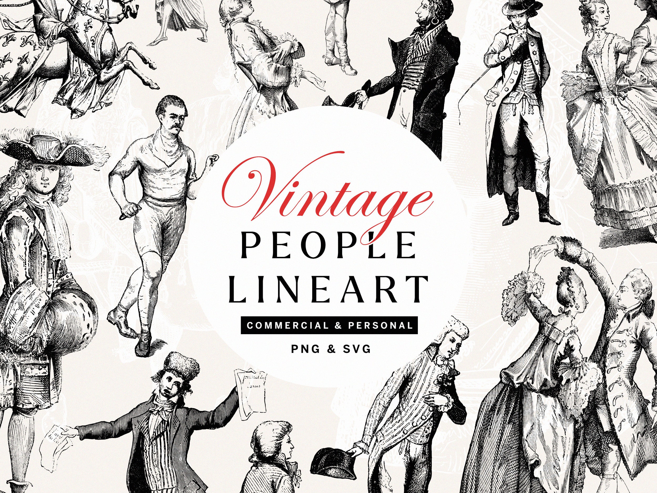 44 Vintage People Clipart Pack, Victorian & Knight PNG/SVG, Commercial ...