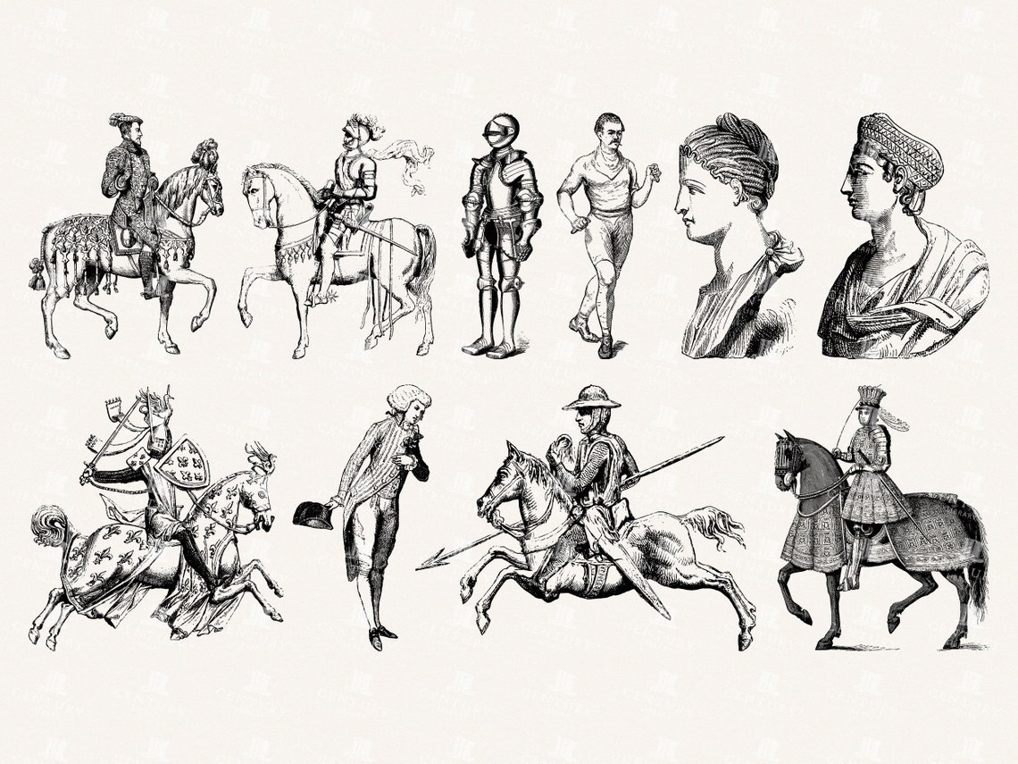 44 Vintage People Clipart Pack, Victorian & Knight PNG/SVG, Commercial ...