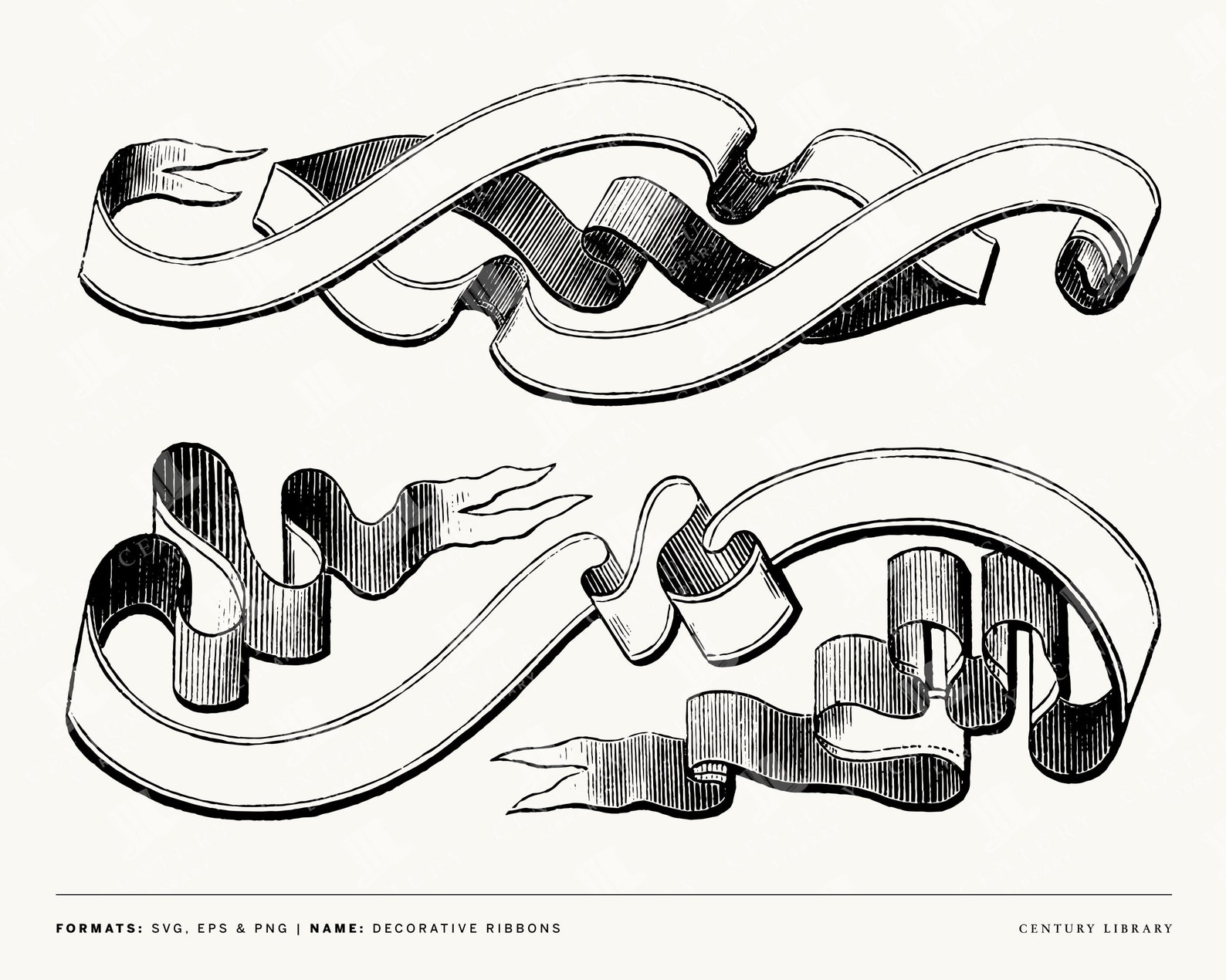 Vintage Ribbon and Banner Line Art Illustrations Decorative and ...