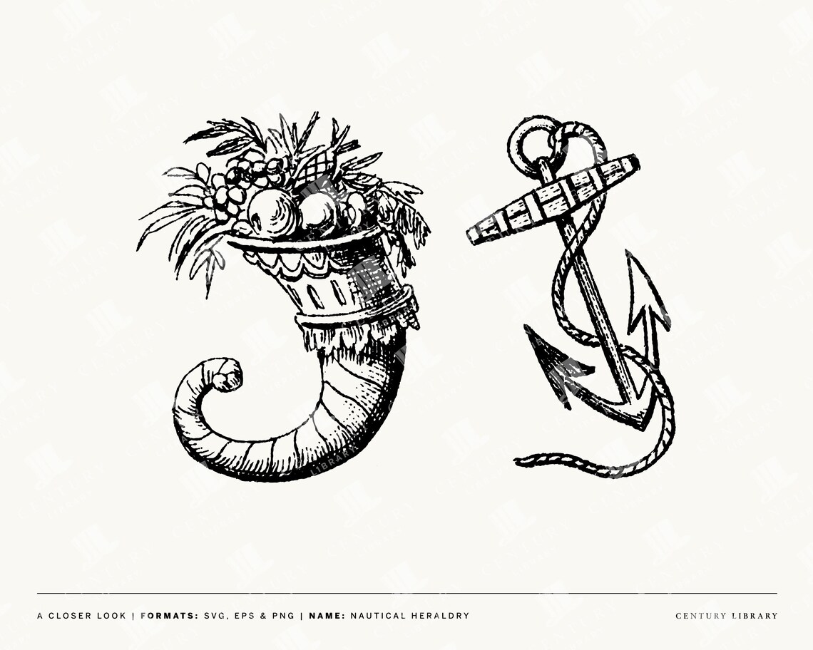 Heraldic Nautical Icon Illustrations Downloadable Anchor, Ship, and ...