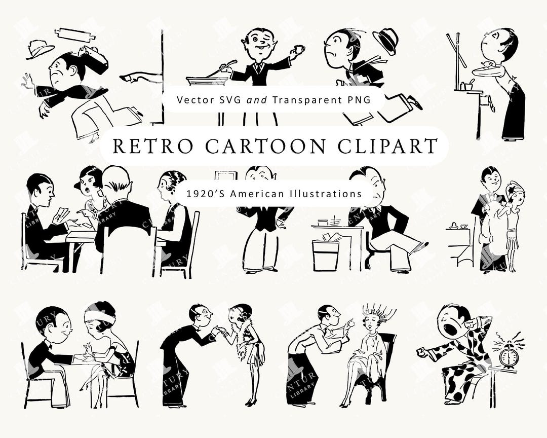 1920s Flapper Comic Clipart: Retro Cartoon PNG & SVG (digital Download ...