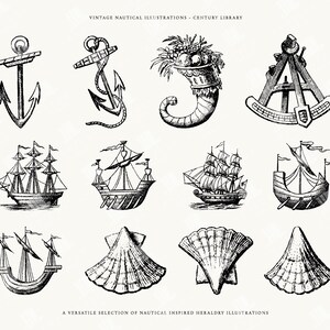 Heraldic Nautical Icon Illustrations - Downloadable Anchor, Ship, and ...