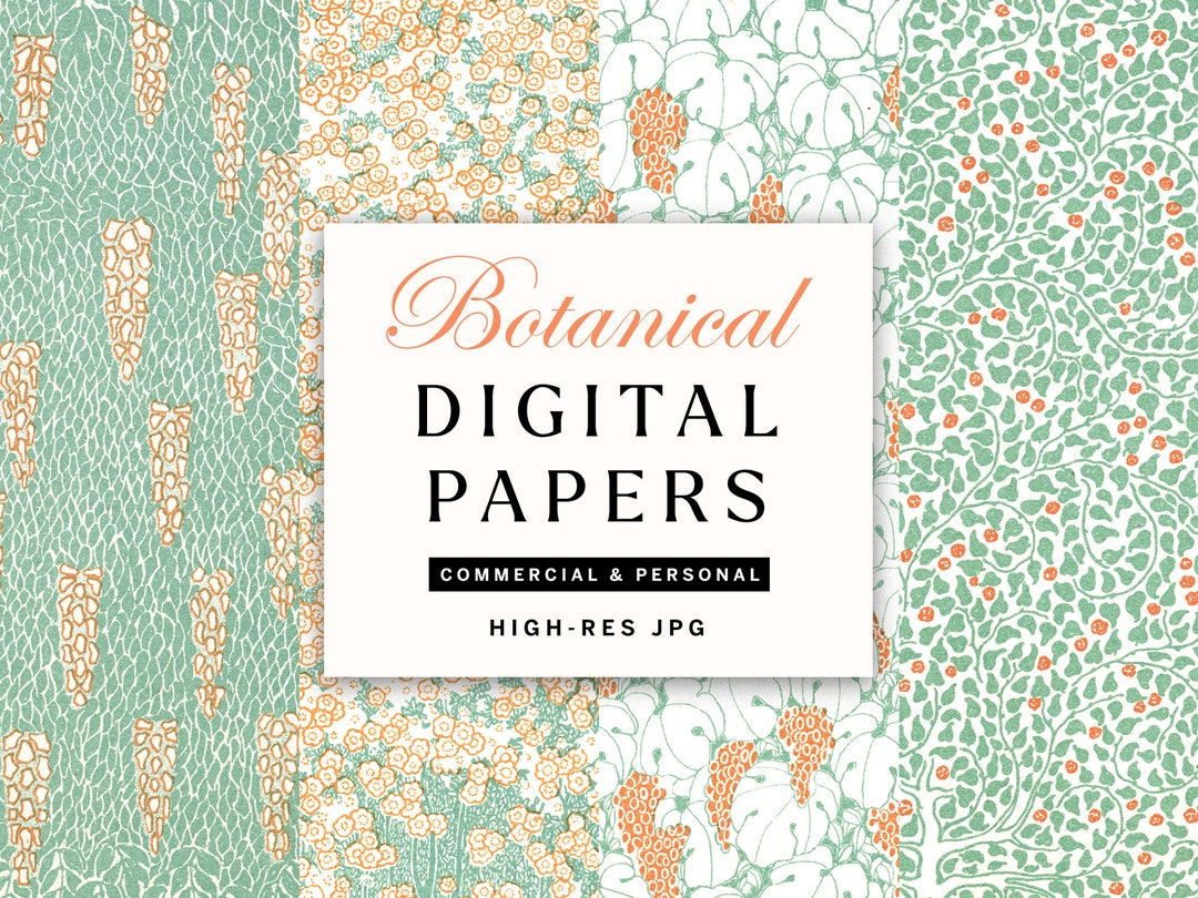 Botanical Digital Papers, Hand Drawn Downloadable Floral Patterns for ...