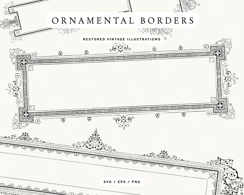 Victorian Ornamental Borders and Frames Line Art Illustrations - Set of ...