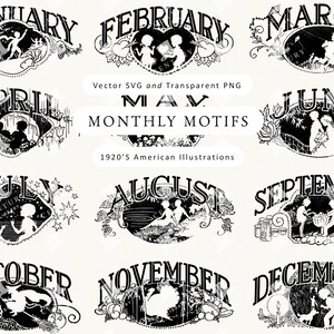 Vintage Monthly Calendar Clipart PNG and SVG - Twelve Decorative Month ...