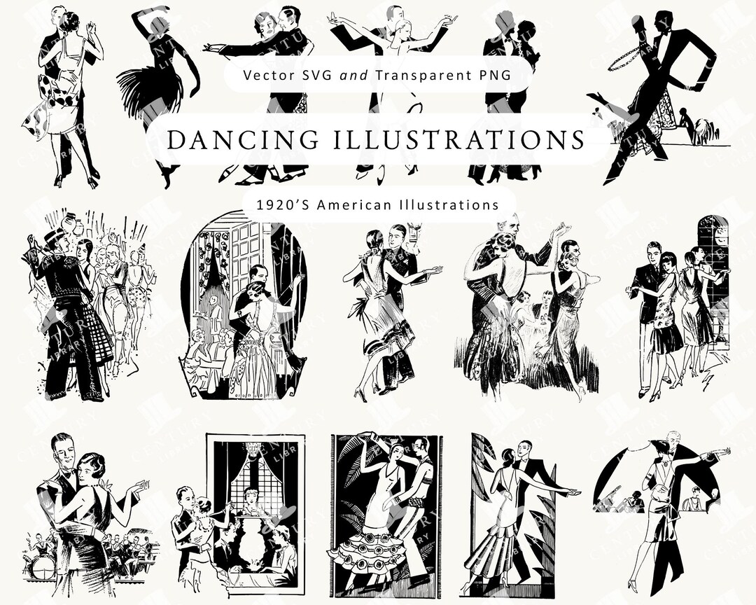 Vintage Ballroom Dance Clipart PNG and SVG - Flapper Era Couples, Swing ...