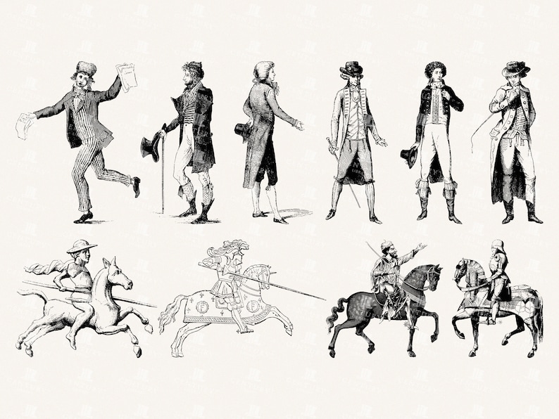 44 Vintage People Clipart Pack, Victorian & Knight PNG/SVG, Commercial ...