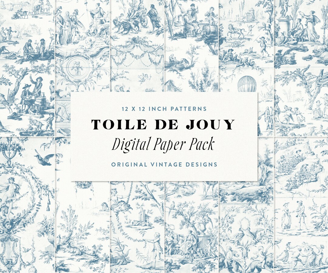 Blue Toile Digital Paper Patterns, 12-inch Chinoiserie Vintage Pattern ...