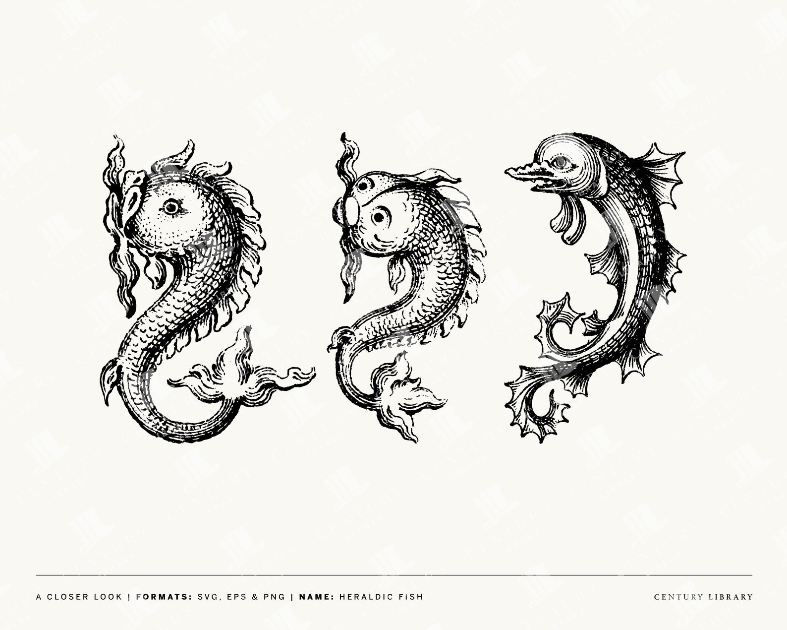 Heraldic Nautical Clip Art Illustrations - Downloadable Fish, Crab ...