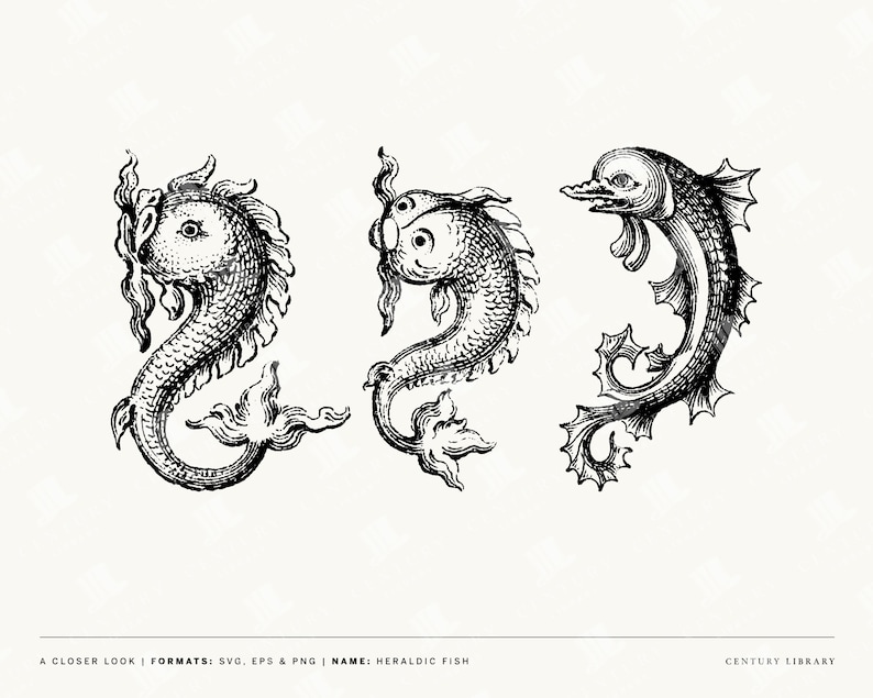 Heraldic Nautical Clip Art Illustrations - Downloadable Fish, Crab ...