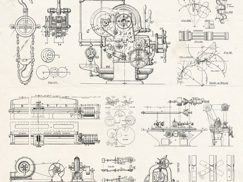 64 Vintage Mechanical Blueprints super High Resolution - Etsy