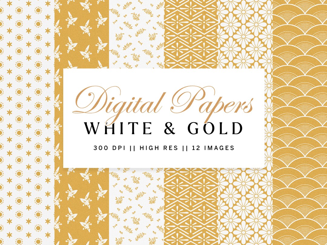 White and Gold Digital Paper Set, Seamless Pattern Background Textures ...
