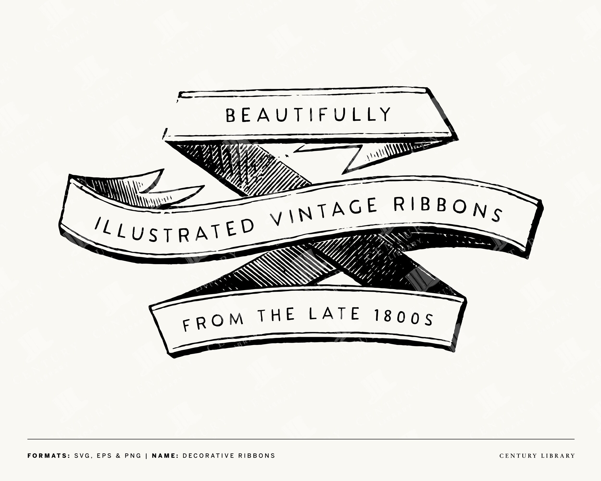 Vintage Ribbon and Banner Line Art Illustrations Decorative and ...