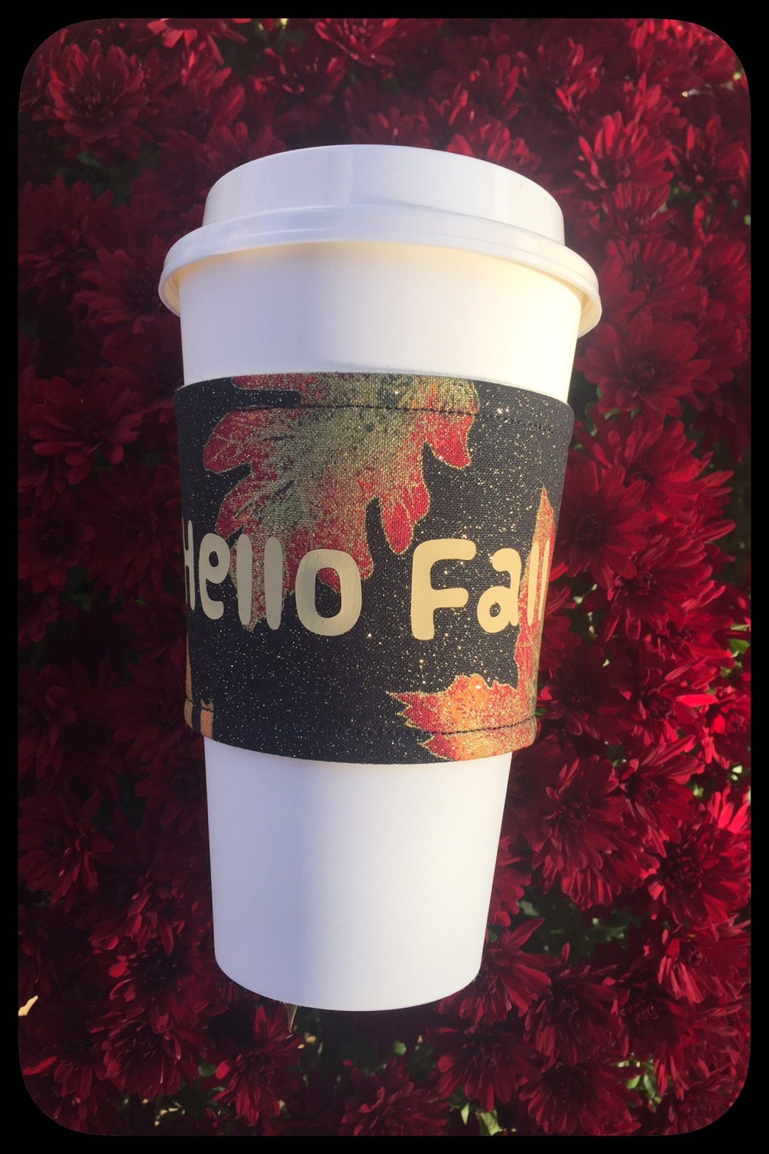 Fall Leaves Gold Shimmer Detailing Cozies Cozy Coffee Tea Hot Cold ...