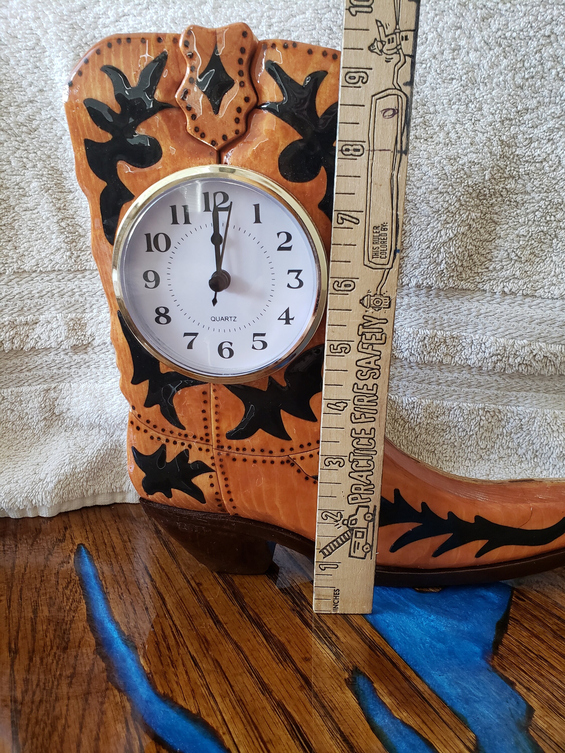 Cowboy Boot Shaped Clock in Light Brown and Black Solid Wood | Etsy