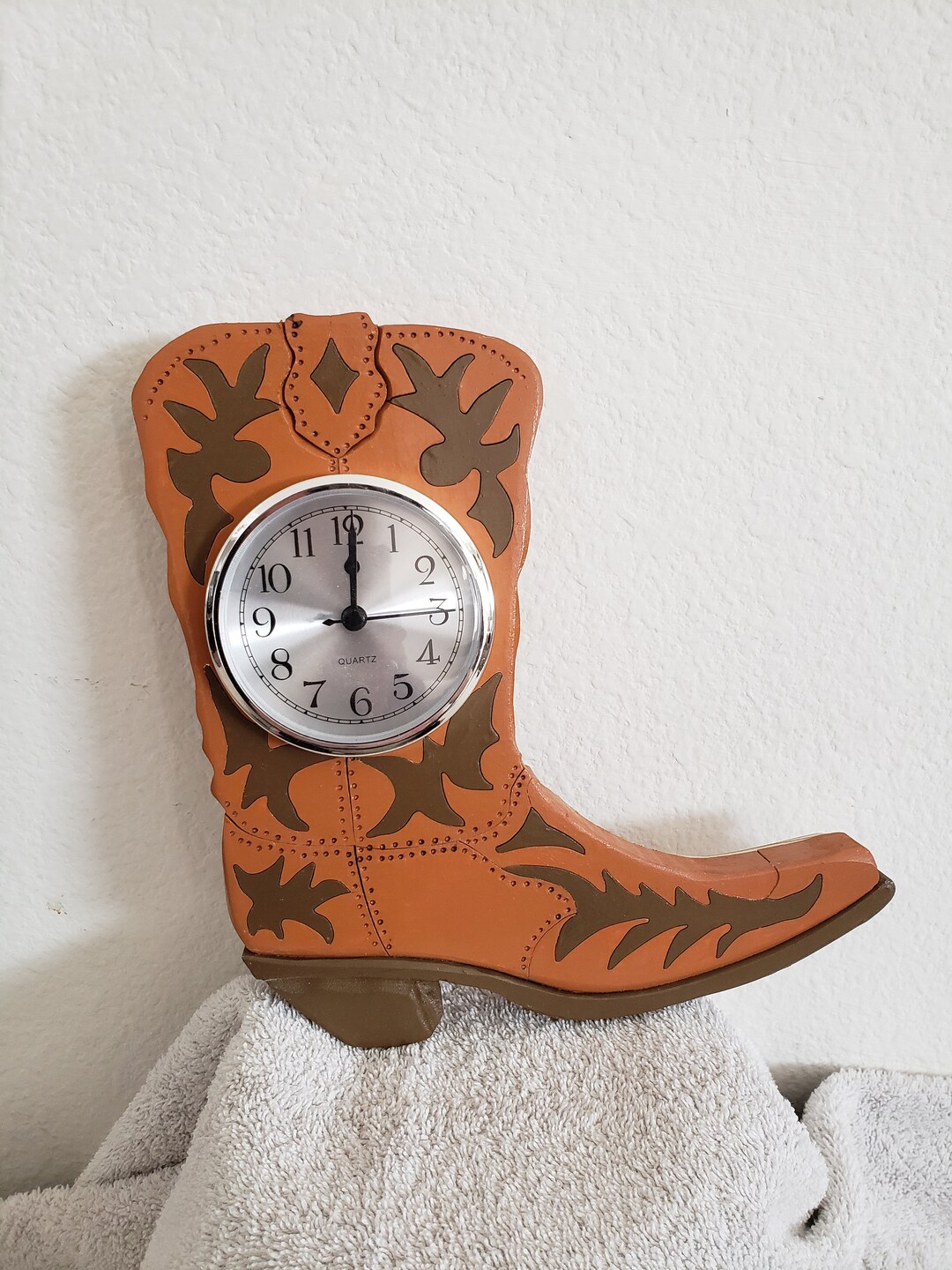 Western Cowboy Boot Clock in Dark Brown and Tan - Etsy