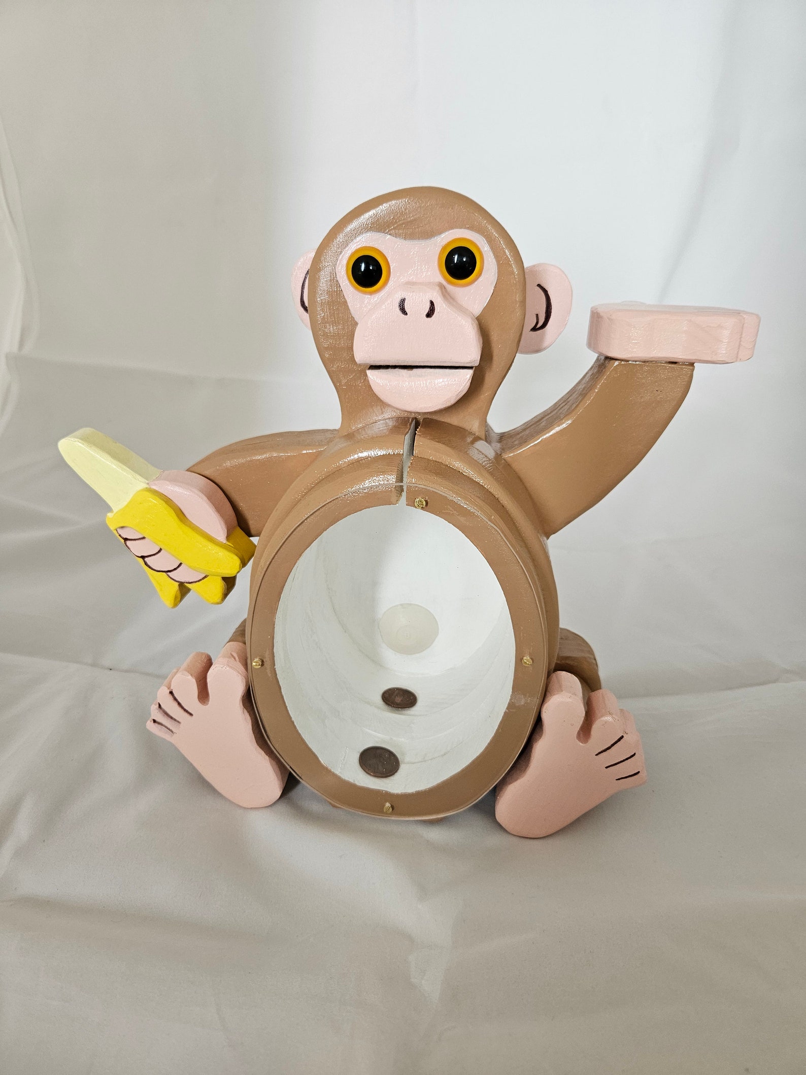 Monkey Bank Made From Solid Wood, in Brown, Pink and Yellow - Etsy