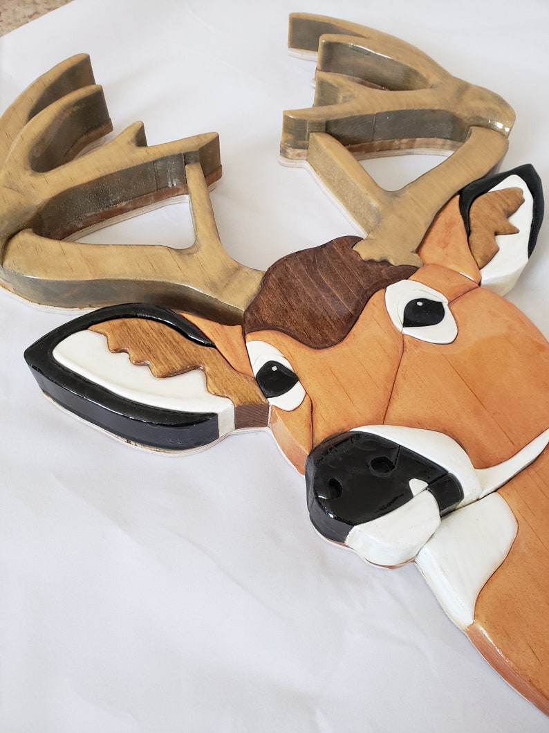 Whitetail Buck Deer Head Intarsia Wall Hanging, Made With Solid Pine ...