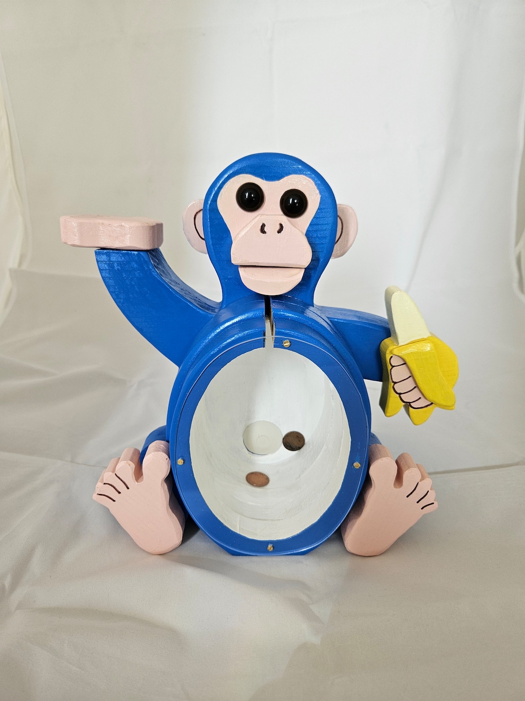 Monkey Bank Made From Solid Wood in Blue, Pink and Yellow - Etsy