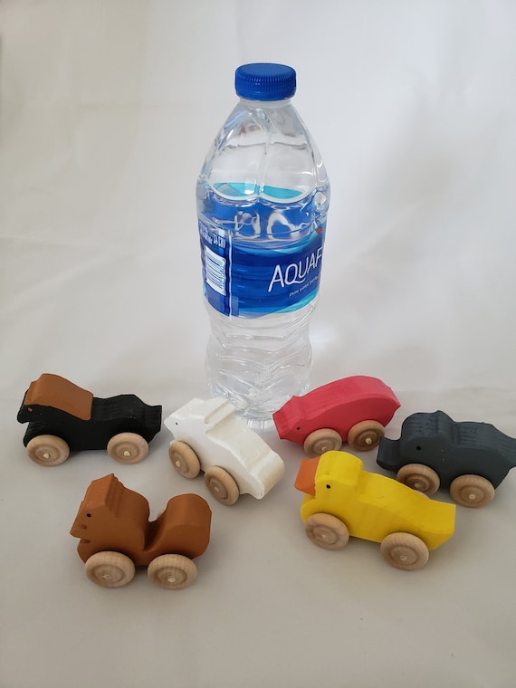 Mini animal cars made from solid wood six pack | Etsy