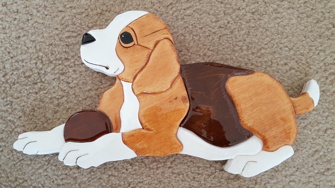 Adorable Intarsia Beagle Dog Made From Solid Pine Wood, Ready for ...