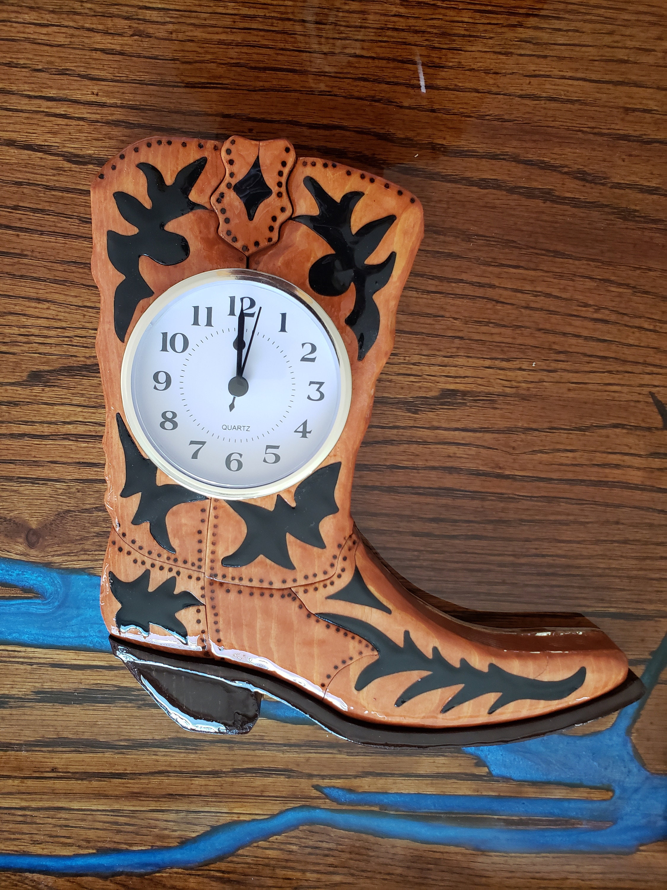 Cowboy Boot Shaped Clock in Light Brown and Black Solid Wood | Etsy
