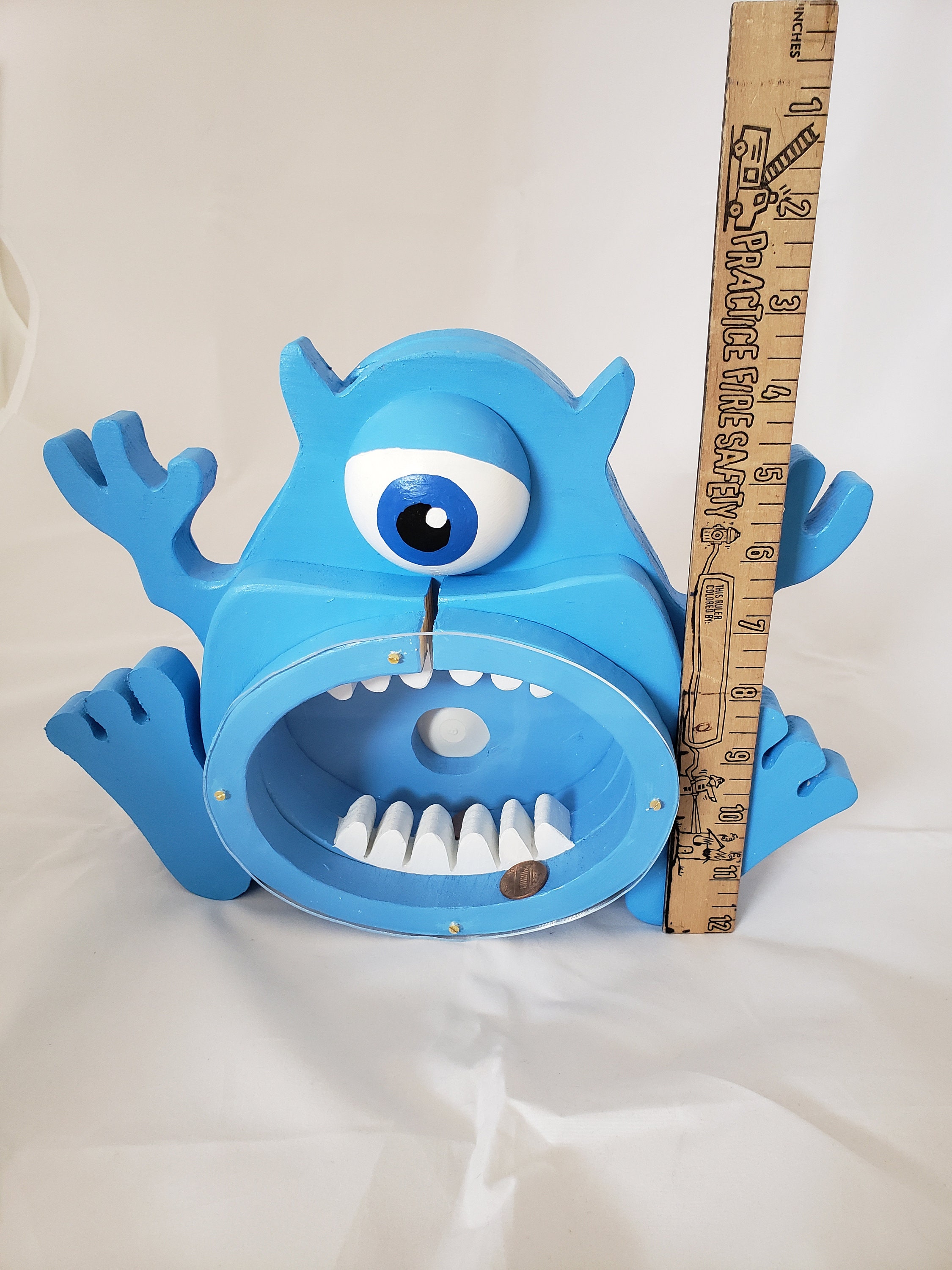 One Eyed Alien Monster Bank in Bold Blue Made From Solid Wood - Etsy