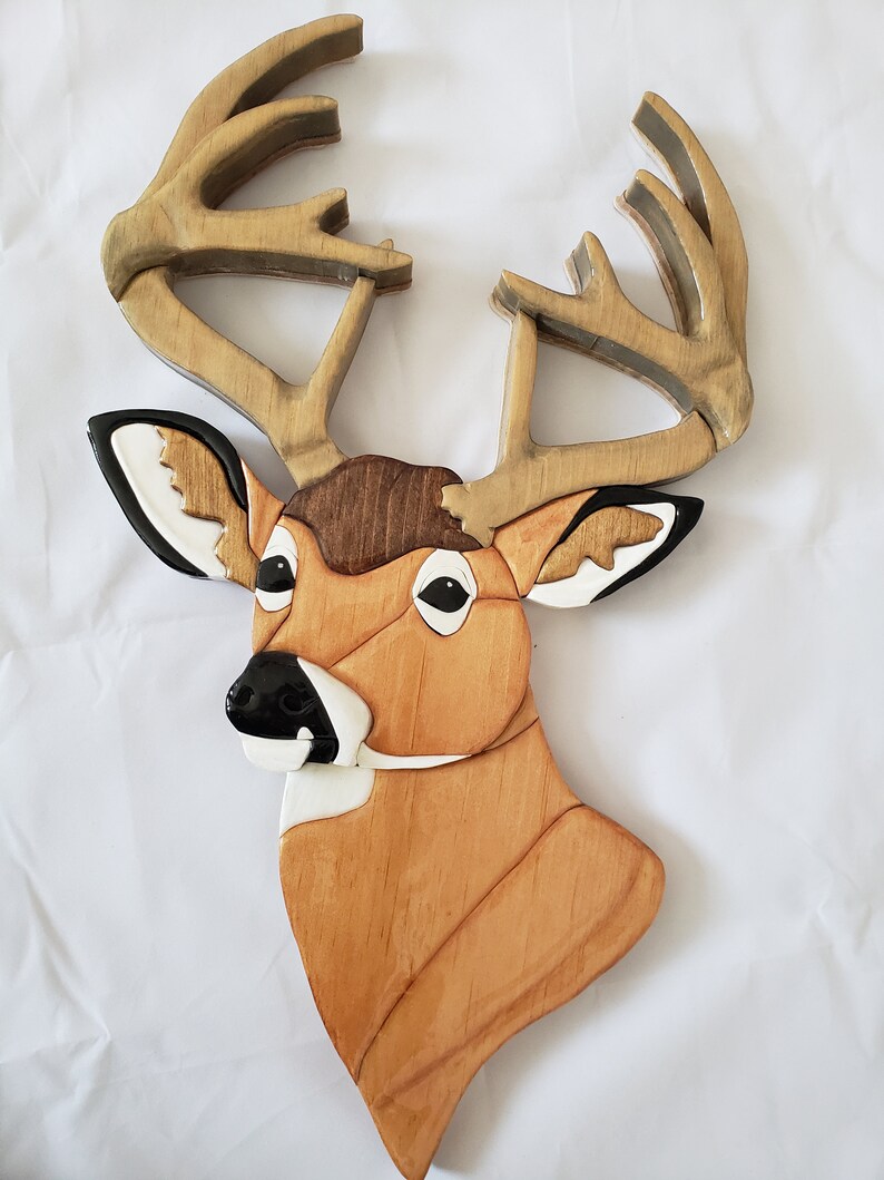 Whitetail Buck Deer Head Intarsia Wall Hanging, Made With Solid Pine ...