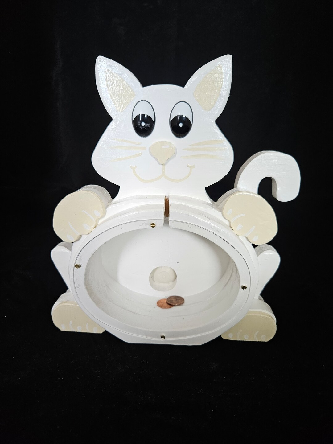 White Solid Wood Cat Bank, Plexiglass Belly - Etsy