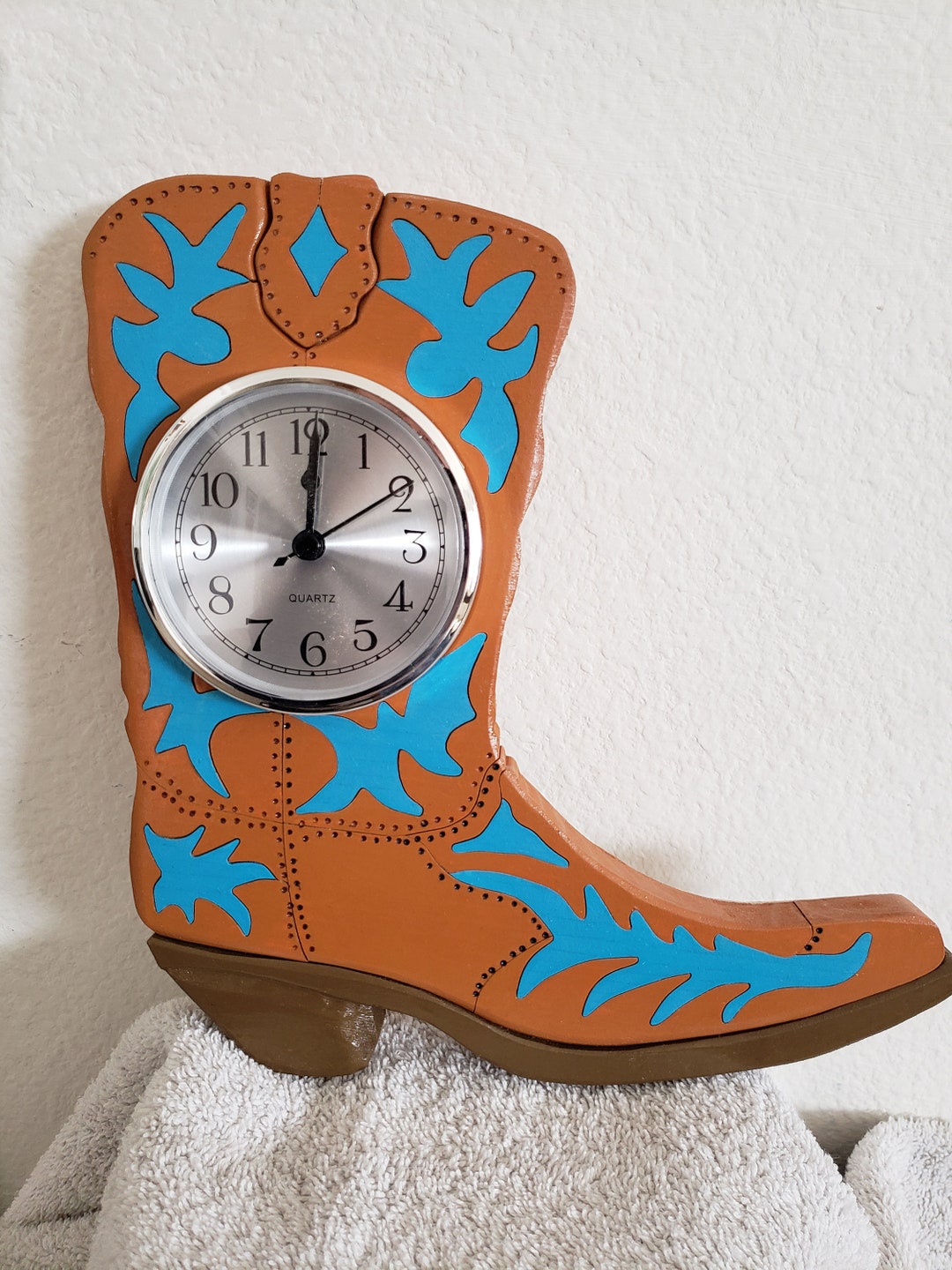 Western Cowboy Boot Clock Made From Solid Wood in Brown and Turquoise ...