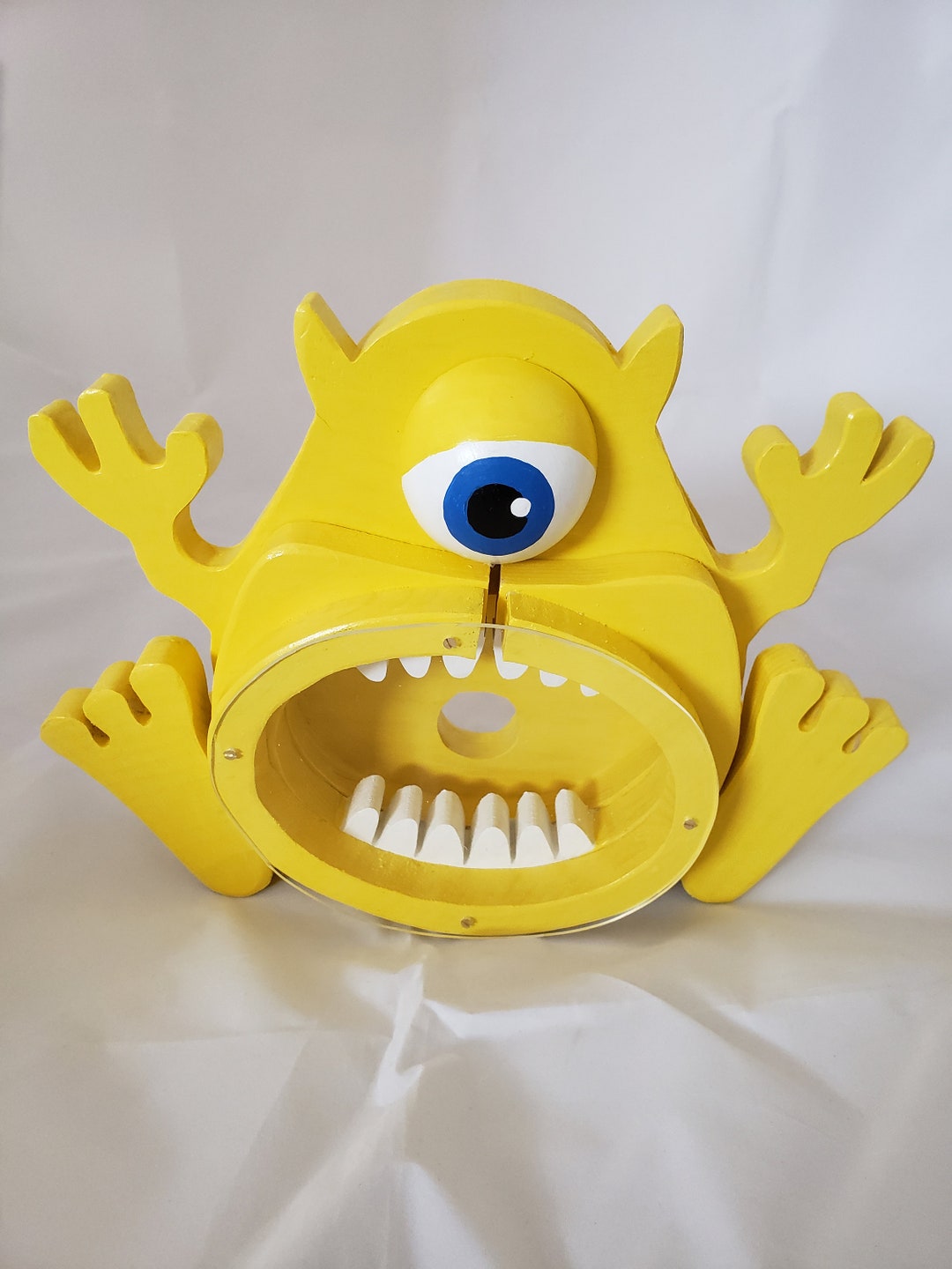 One Eyed Alien Monster Bank in Bright Yellow Made From Solid Wood - Etsy