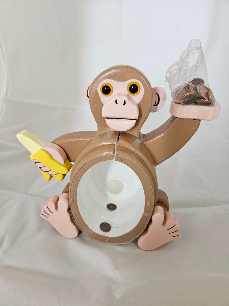 Monkey Bank Made From Solid Wood, in Brown, Pink and Yellow - Etsy
