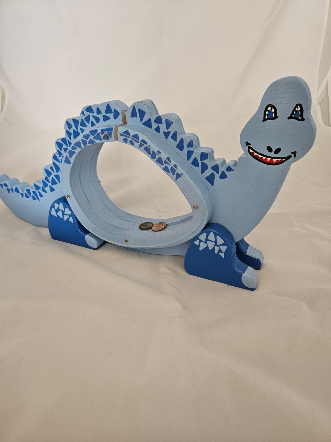 Dinosaur Handmade Bank From Solid Wood, Dark and Light Blue - Etsy