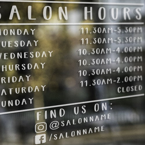 Salon Business Hours Sticker Front Door Sign Salon Window | Etsy