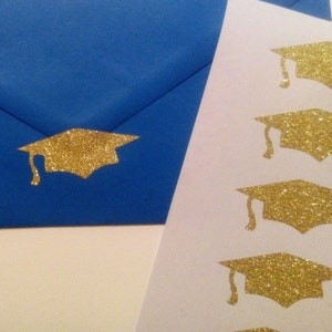 20 Graduation Envelope Seals, Gold Glitter Cap Stickers, Glitter ...