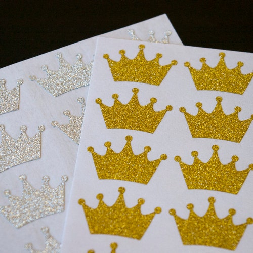 40 1'' Gold Crown Stickers Glitter Crowns Princess - Etsy