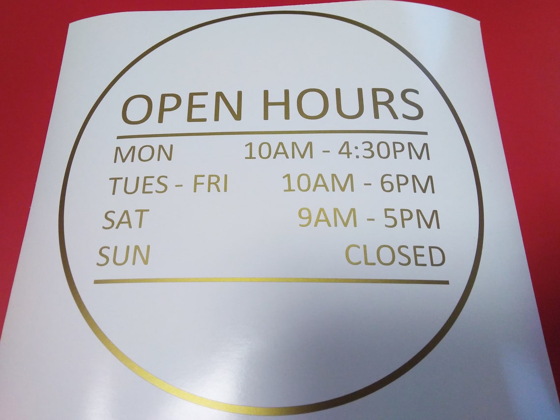 Open Hours Sign. Store Hours Modern Business Vinyl Window | Etsy