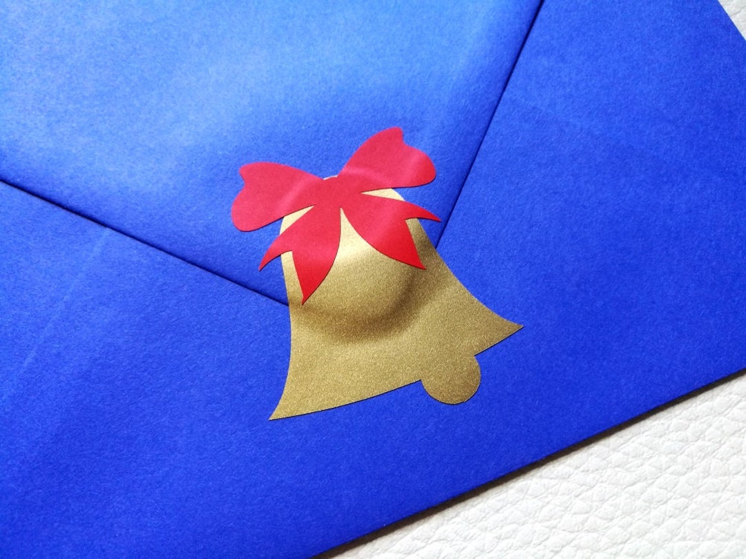20 Gold Jingle Bell With Bow Stickers, Holiday Stickers, Christmas ...
