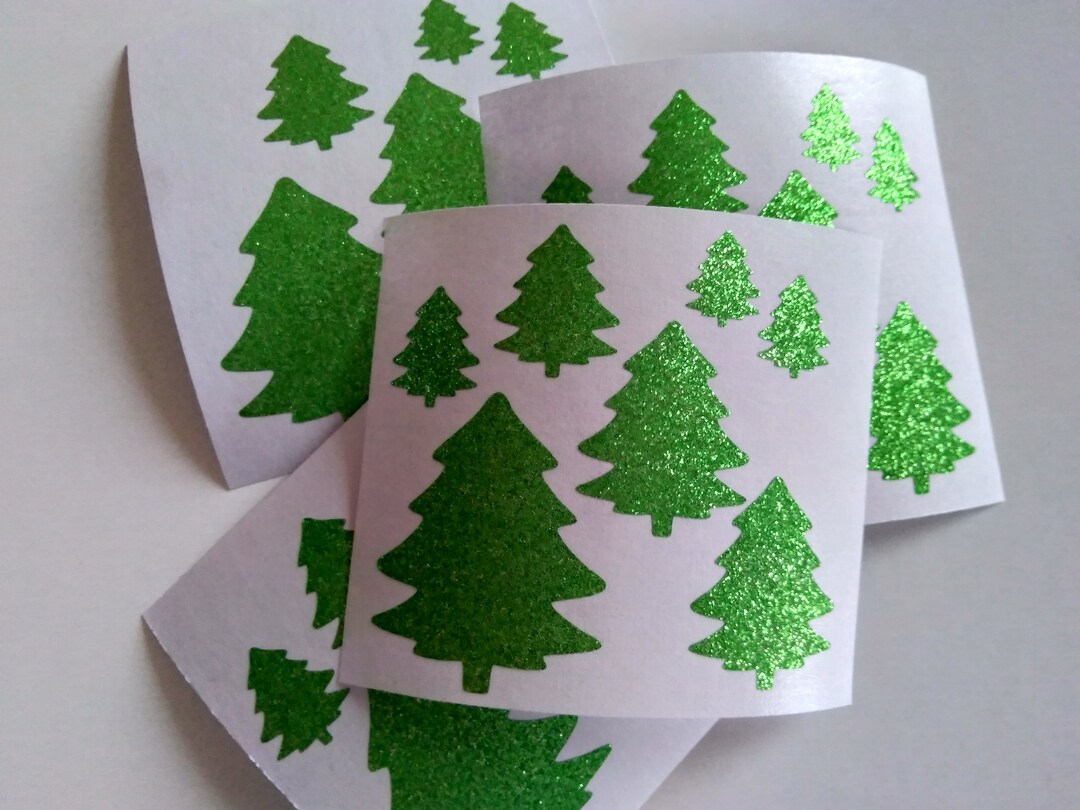Set of 28 Glitter Christmas Tree Stickers, Holiday Envelope Stickers ...