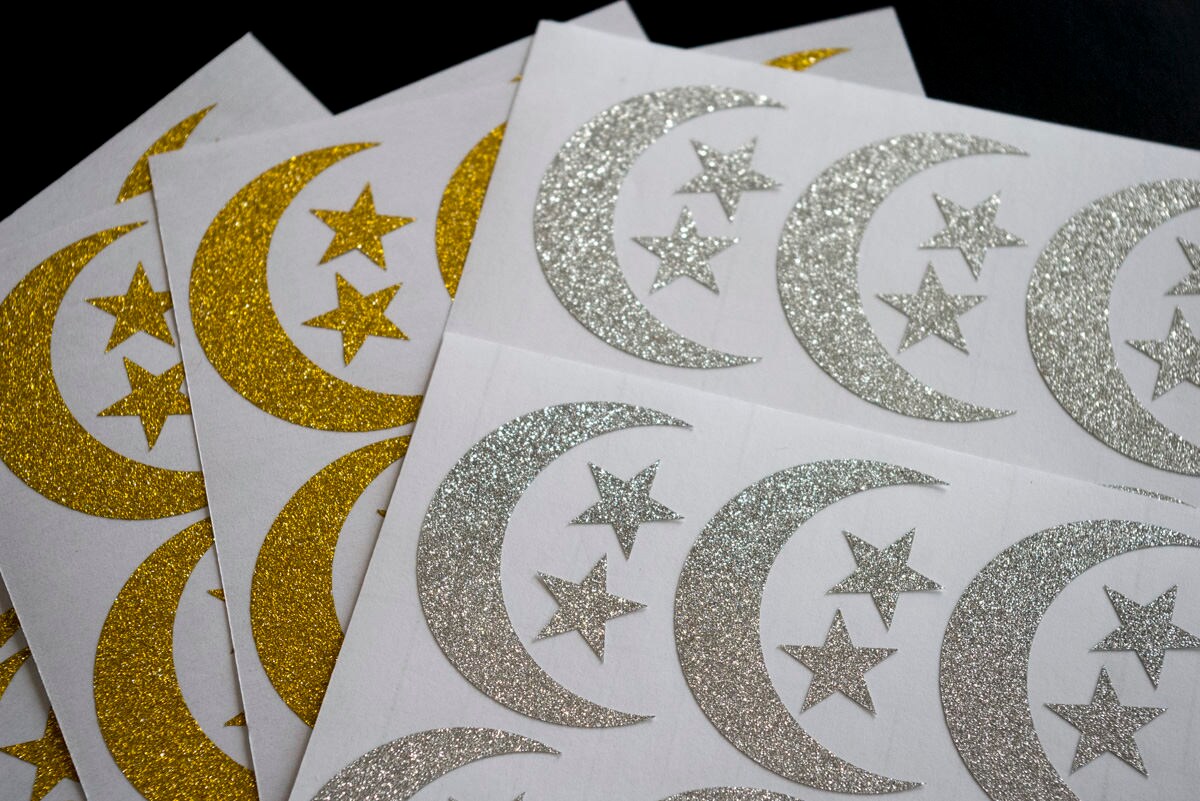 Moon and stars stickers glitter envelope seals glitter star | Etsy