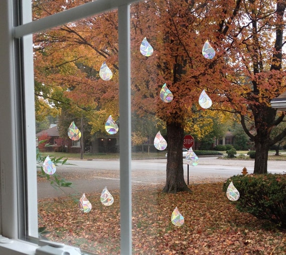 14 Raindrops Suncatchers Rain Window Decal Rainbow Maker | Etsy