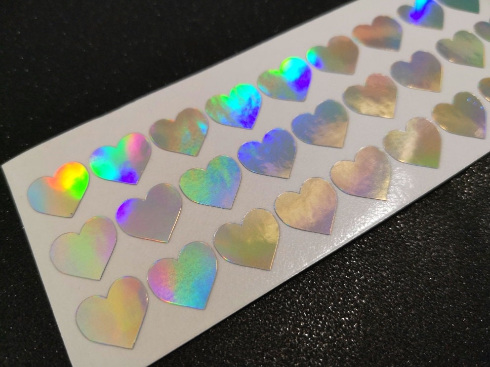 24 Holographic Heart Stickers, Iridescent Stickers, Holo Heart Envelope ...