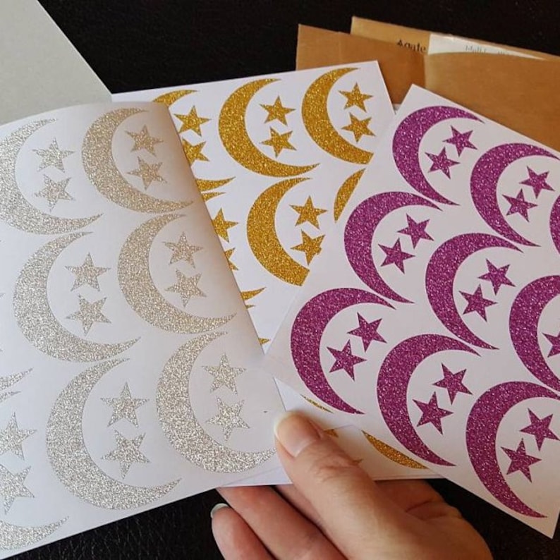 Moon and Stars Stickers, Glitter Envelope Seals, Glitter Star Labels ...