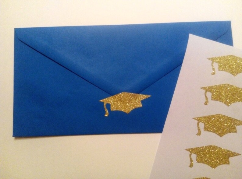 20 Graduation Envelope Seals, Gold Glitter Cap Stickers, Glitter ...