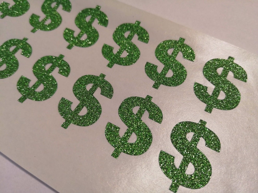 24 Dollar Sign Glitter Stickers, Cash Stickers, Gold Envelope Seal ...