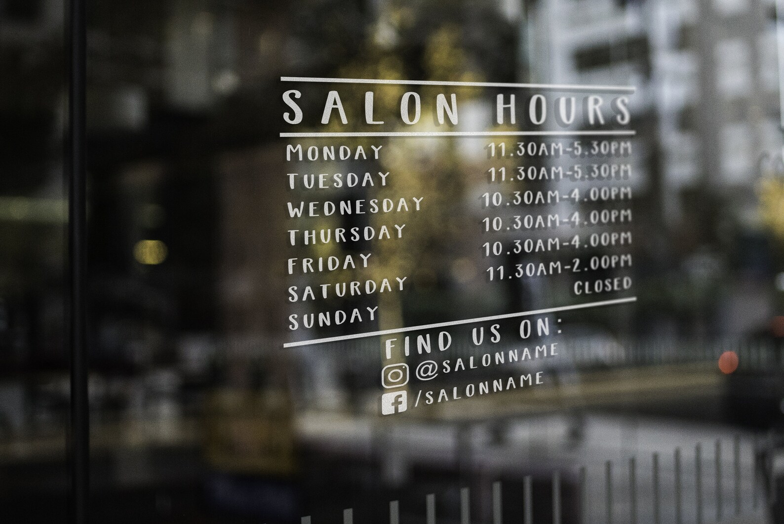 Salon Business Hours Sticker, Front Door Sign, Salon Window Decal ...