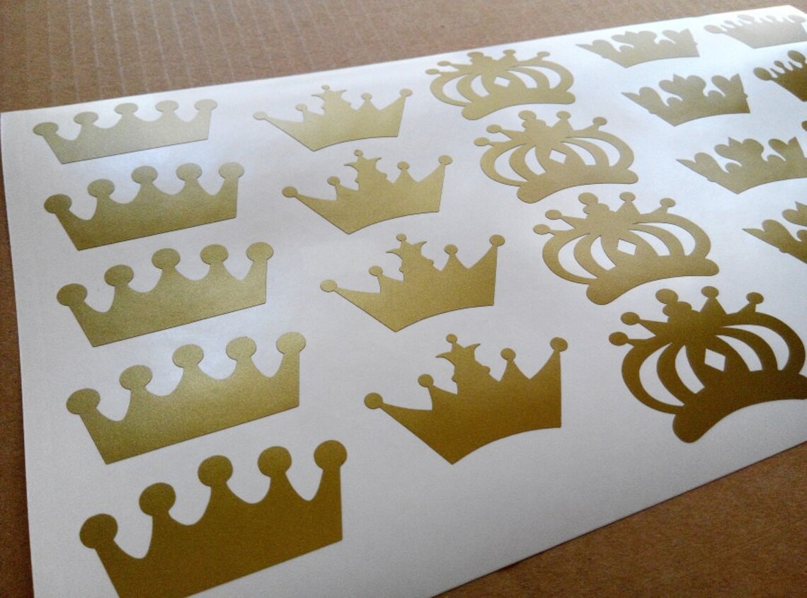 20 Gold Crown Stickers, Vinyl Stickers, Gold Envelope Seals, Princess ...