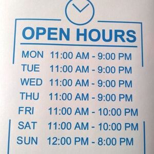 Custom Open Hours Sign, Customizable Sign, Store Opening Times, Open ...