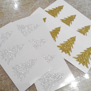 20 Glitter Gold or Silver Christmas Tree Stickers, Holiday Envelope ...