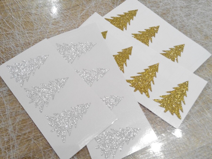 20 Glitter Gold or Silver Christmas Tree Stickers Holiday | Etsy